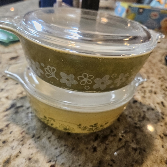 Pyrex | Kitchen | Pyrex Green And Yellow Floral Casserole Dishes | Poshmark